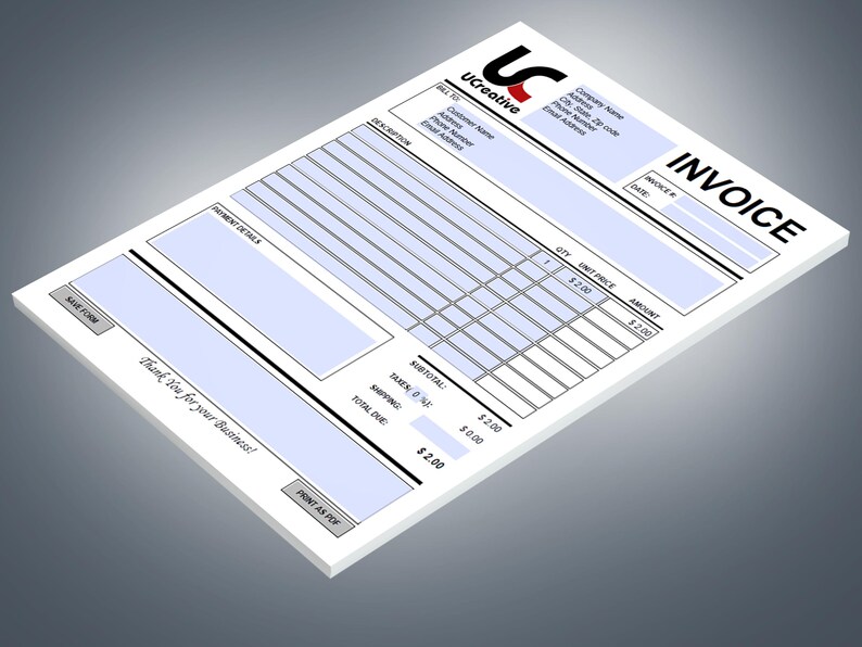 Editable Invoice Template PDF - Fillable Invoice PDF Template - Blank ...