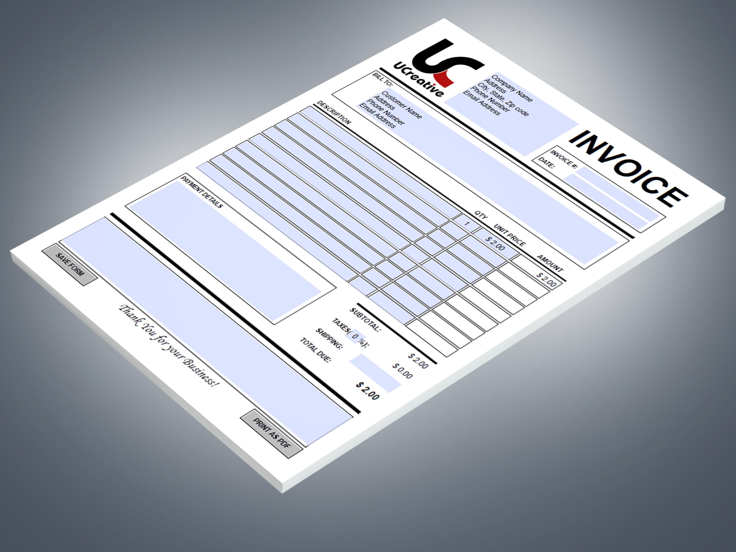 Editable Invoice Template PDF - Fillable Invoice PDF Template - Blank ...