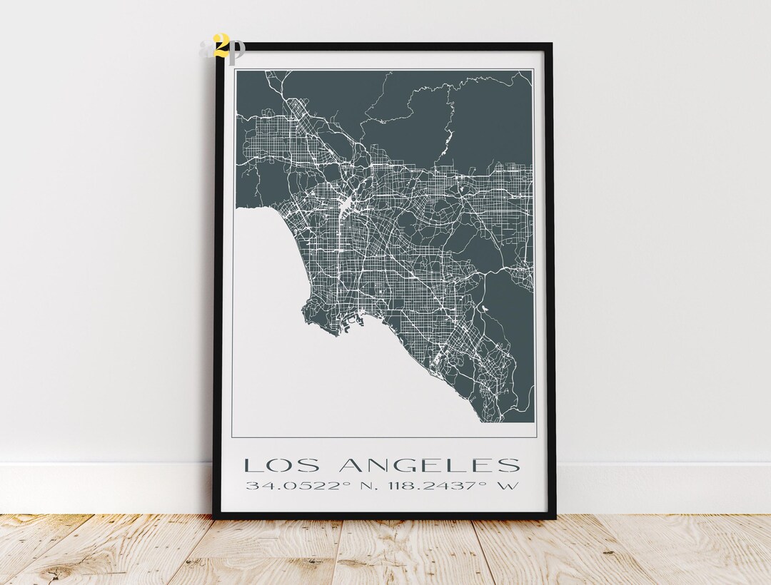 Los Angeles Map Print Wall Art Neutral Decor Modern Style Coordinates ...