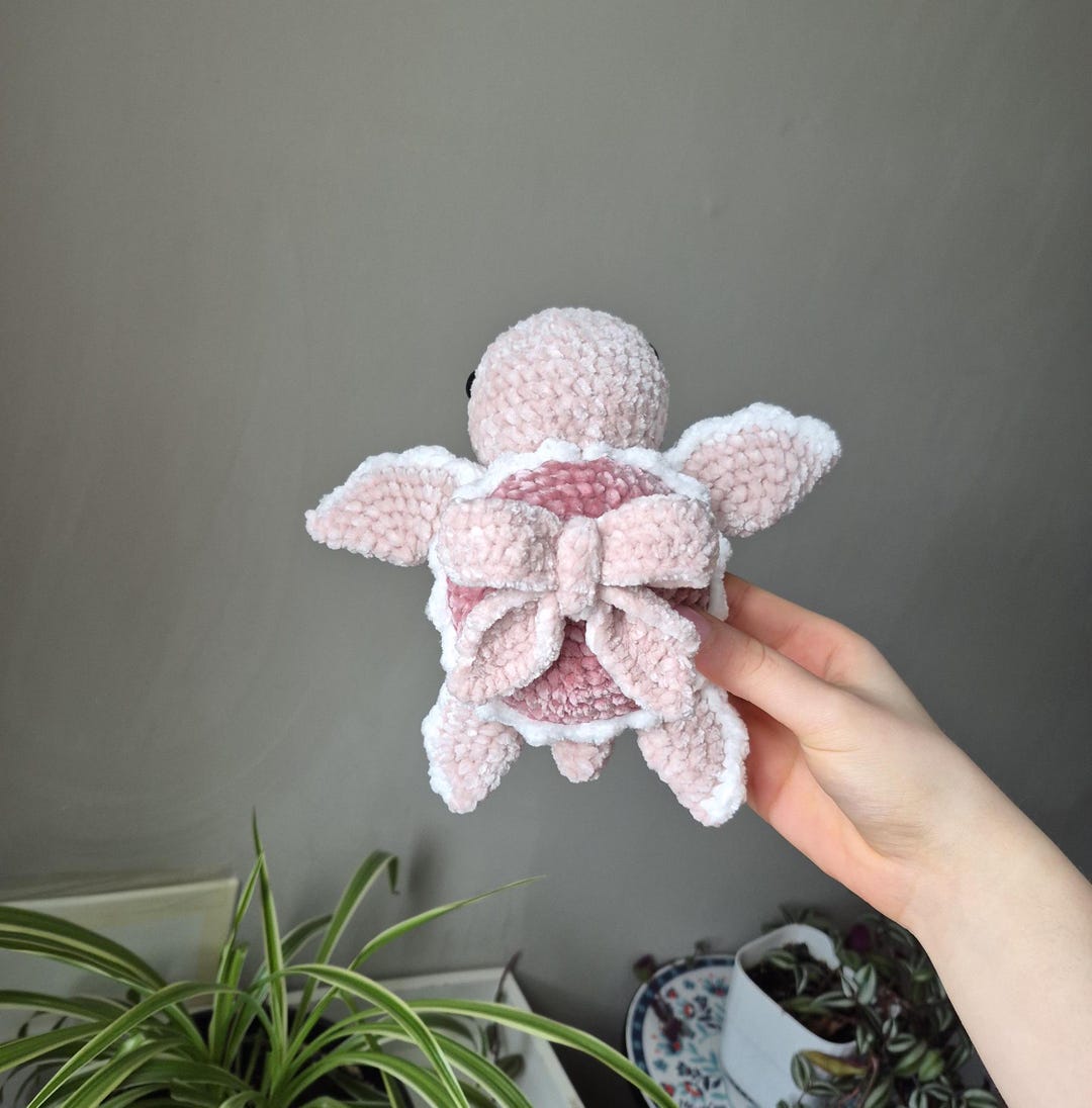 Handmade Crochet Coquette Turtle | Cute Turtle With Ribbon Gift Soft ...