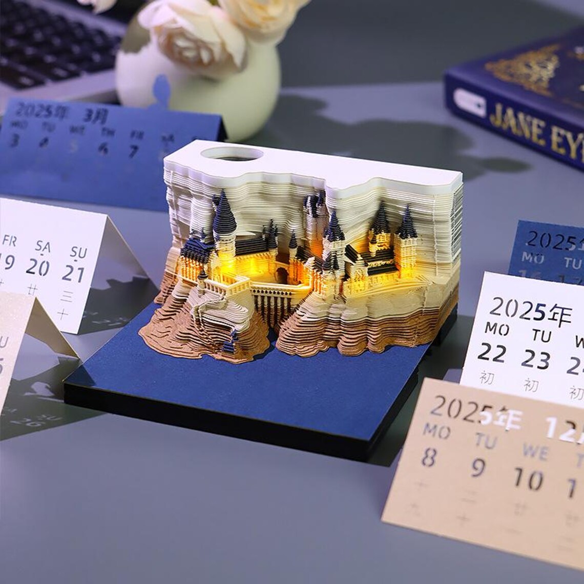 Wizard Castle Desk Calendar With LED Lights, Pen Holder & Bookmark - Etsy
