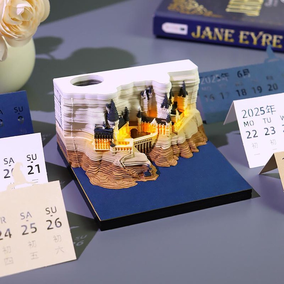 Wizard Castle Desk Calendar With LED Lights, Pen Holder & Bookmark - Etsy