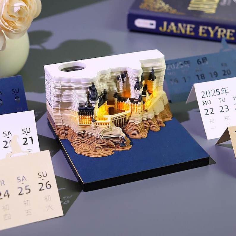 Wizard Castle Desk Calendar With LED Lights, Pen Holder & Bookmark - Etsy