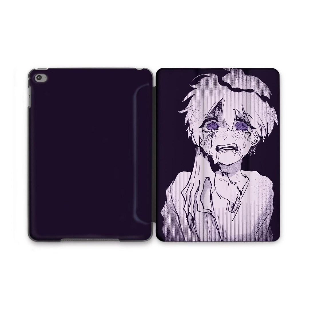 Crying Anime Girl Dark Blue Scene Art iPad Case iPad Air 5 iPad 10 10.9 ...