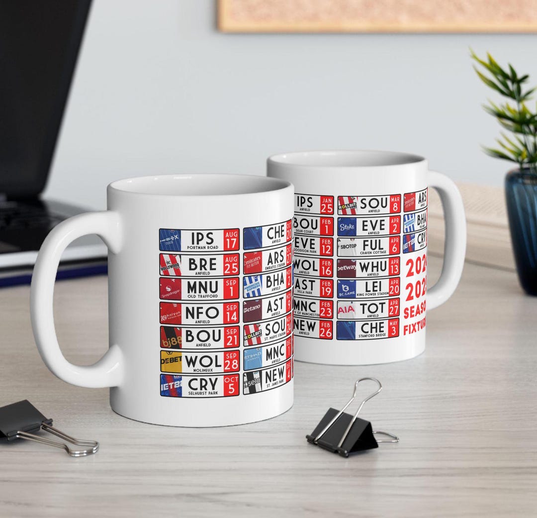 2024/25 Liverpool Fixtures Schedule Coffee Mug, Ideal Gift Soccer and ...