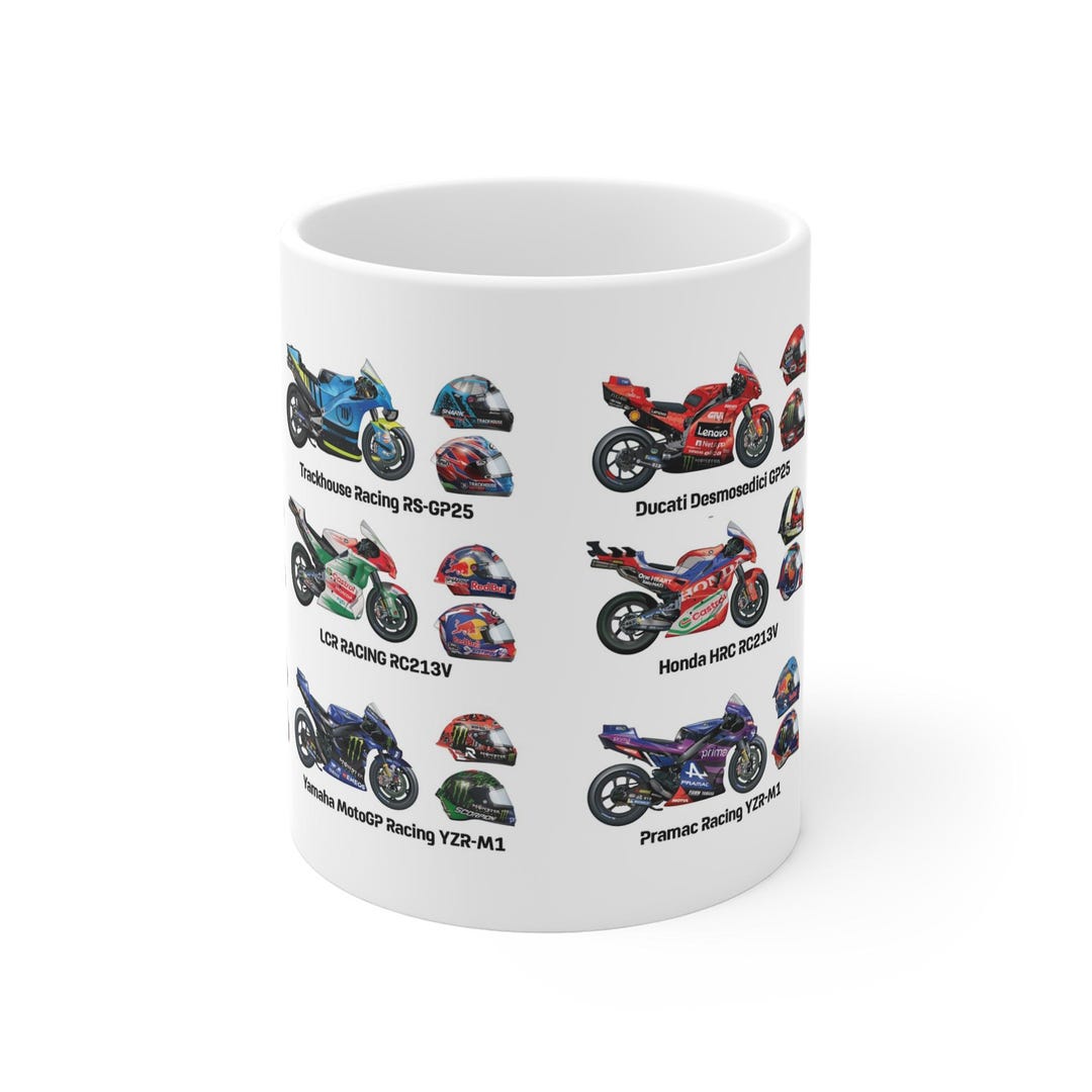 Motorcycle Motogp 2025 Rider Helmet and Bike Coffee Mug, Ideal Gift for ...