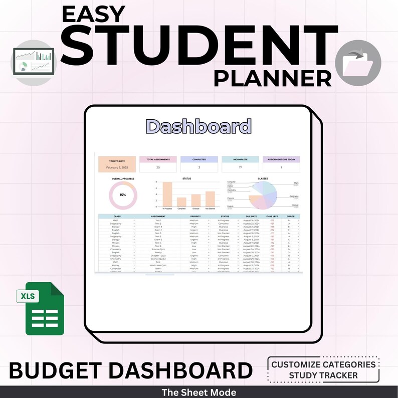 Student Assignment Tracker | Digital Study Planner | Excel & Google ...