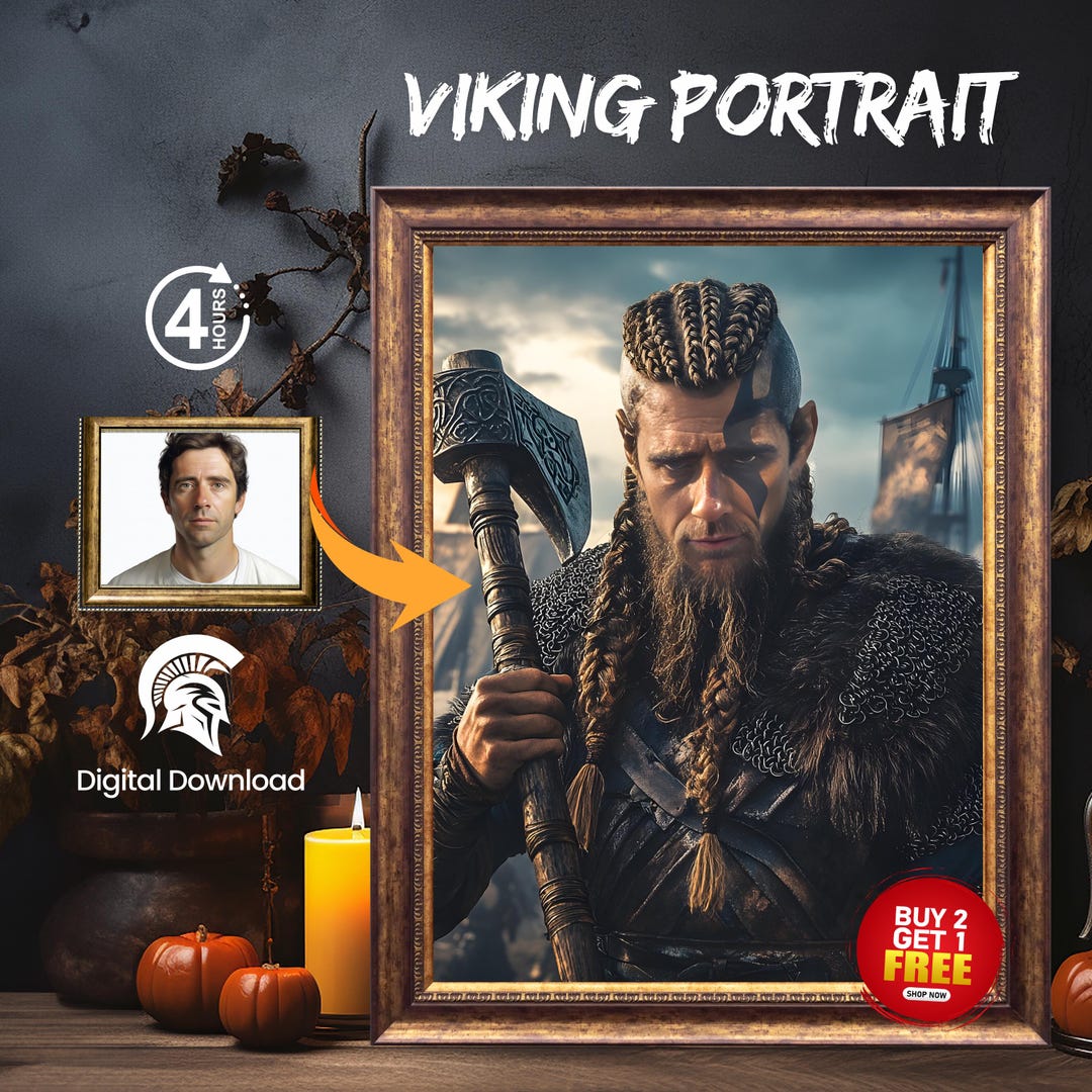 Personalized Custom Viking Portrait From Photo, Custom Portrait for ...