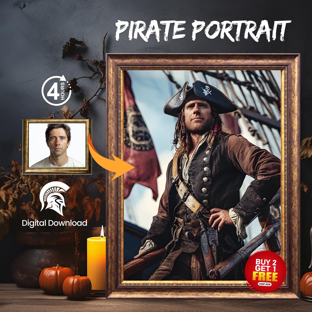 Personalized Custom Pirate Portrait for Men – Unique Pirate Art, Face ...
