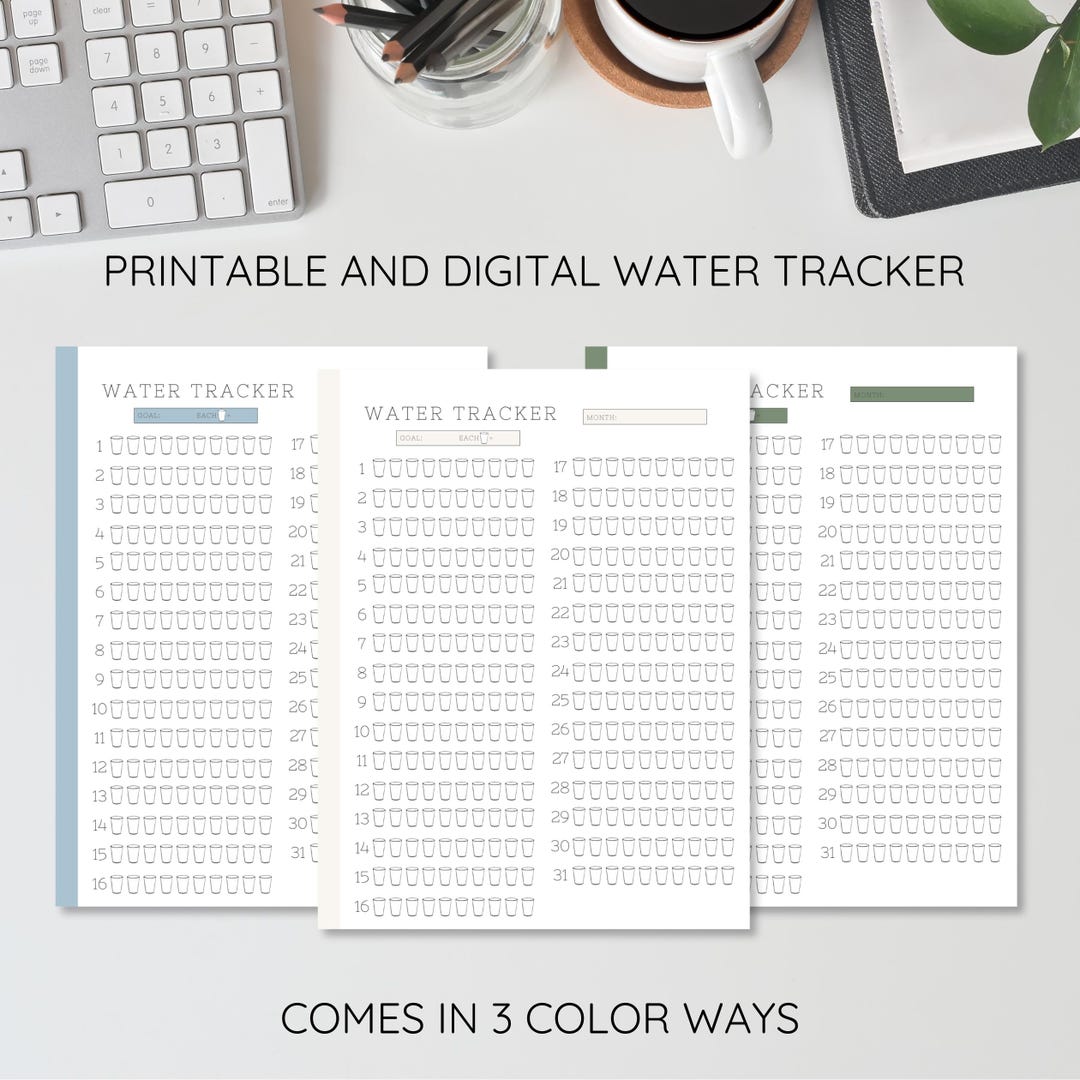 Water Tracker Printable - Simple Modern Hydration H2O Tracker, Daily ...