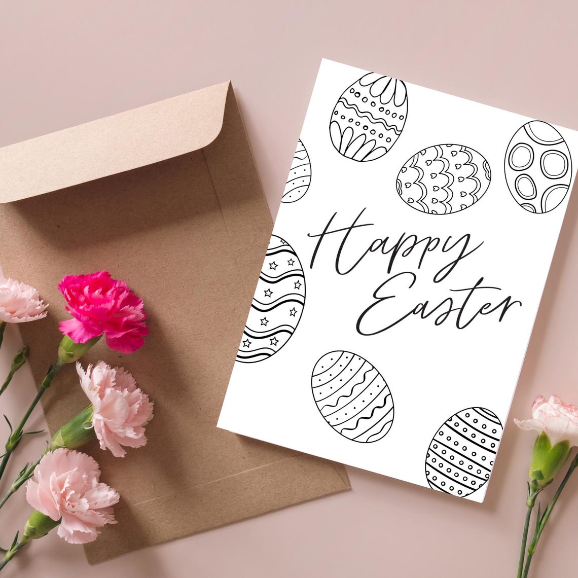 Printable Coloring Easter Card, Digital Download Easter Card, DYI ...