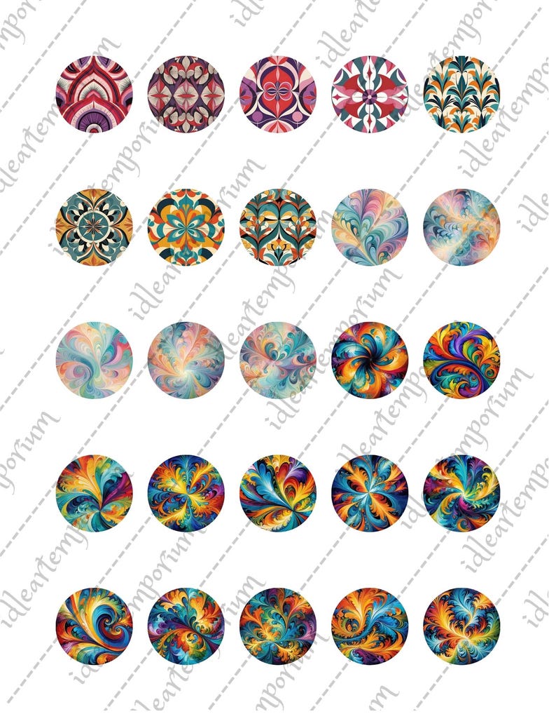 Colorful Patterns Printable for Cabochons Bottle Cap Crafts Jewelry ...
