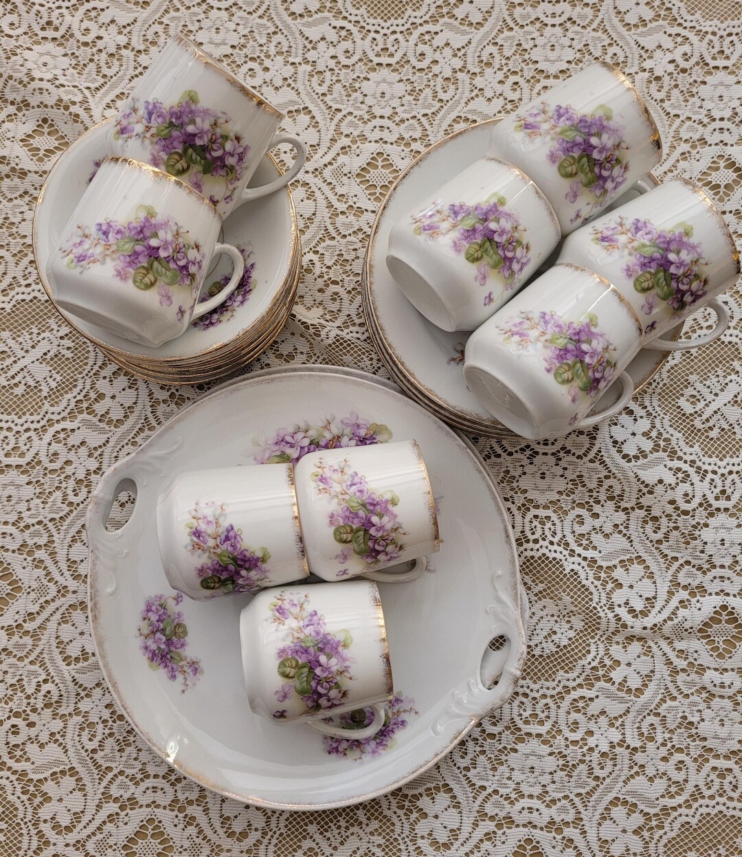 Gorgeous Lilac Pansy Tea Set With 2 Serving Platters (#236) - Etsy