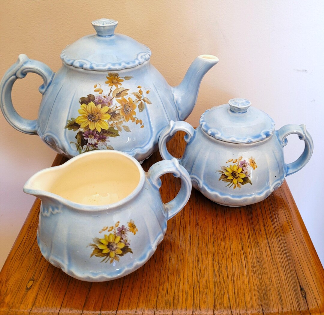 Pale Blue Floral Teapot Set 3pc - Unbranded (#72) - Etsy