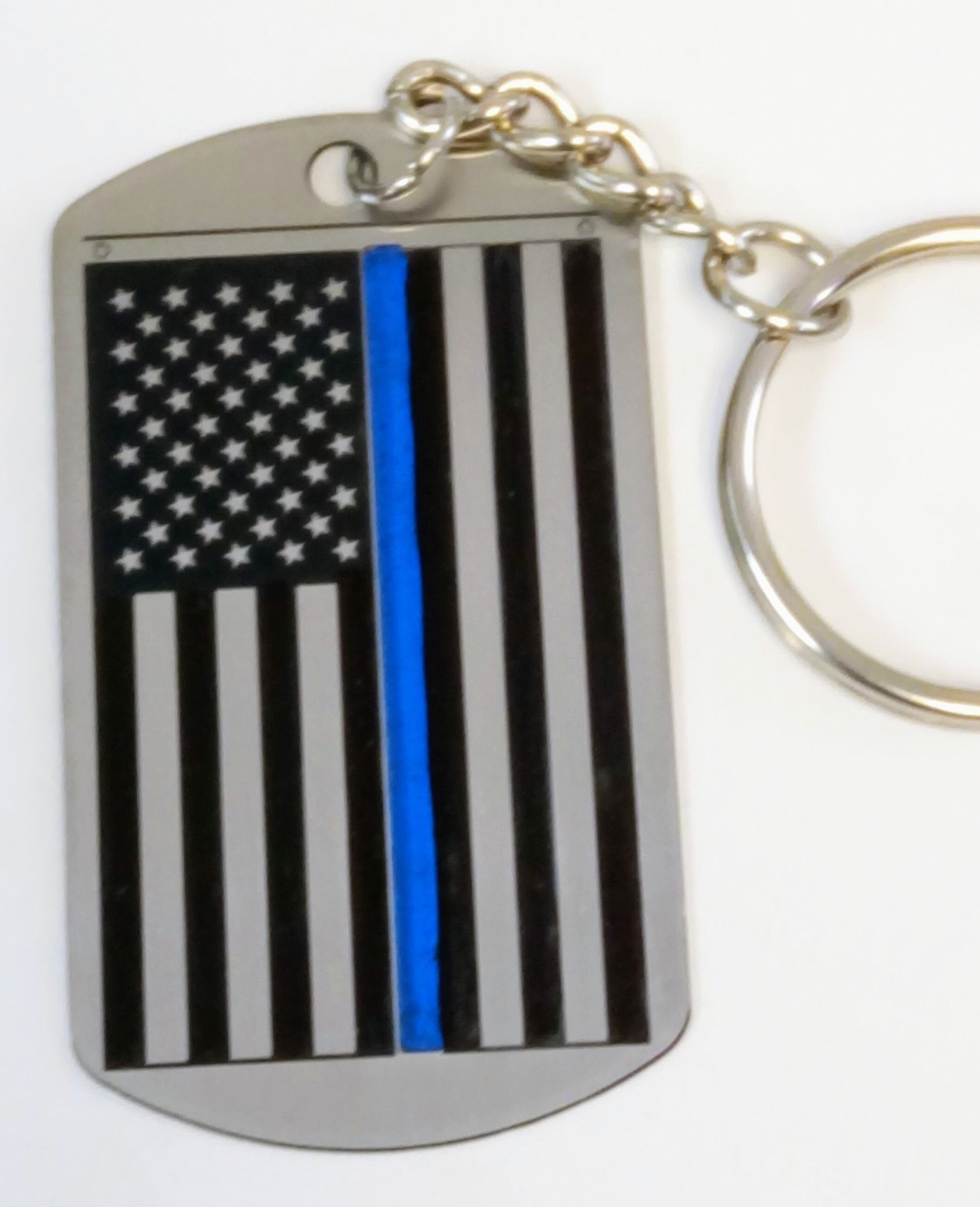 Blue Line Keychain Stainless Steel Flag is Etched Into the Steel ...