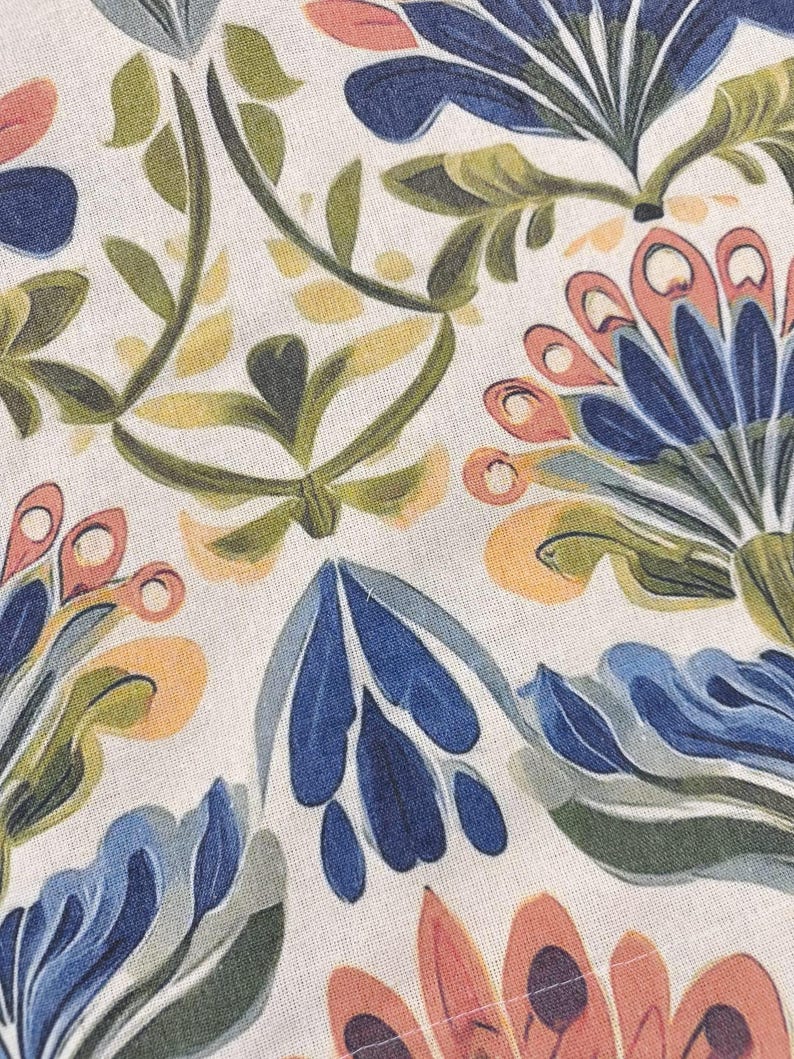 Art Nouveau Damask Linen Curtain, Teal Rust Orange Print Drapes ...
