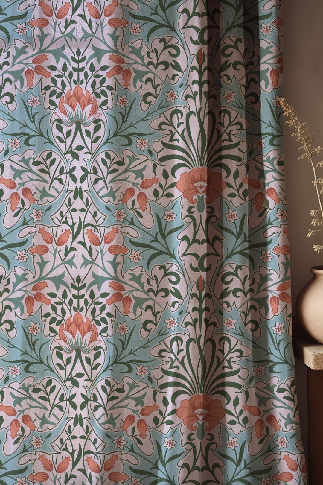 Art Nouveau Floral Linen Curtains - William Morris Style Drapes ...