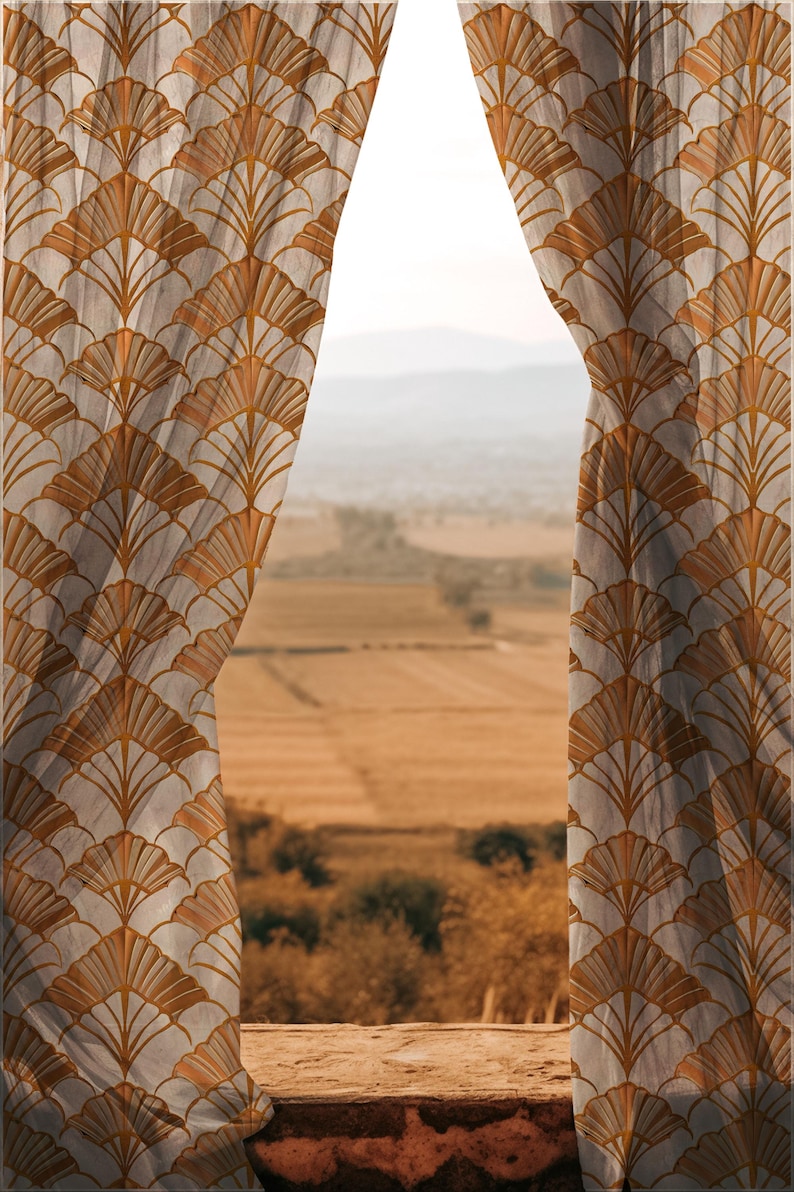 Ginkgo Leaf Sheer Curtain Panel: Gold & Beige Boho Drapes - Etsy
