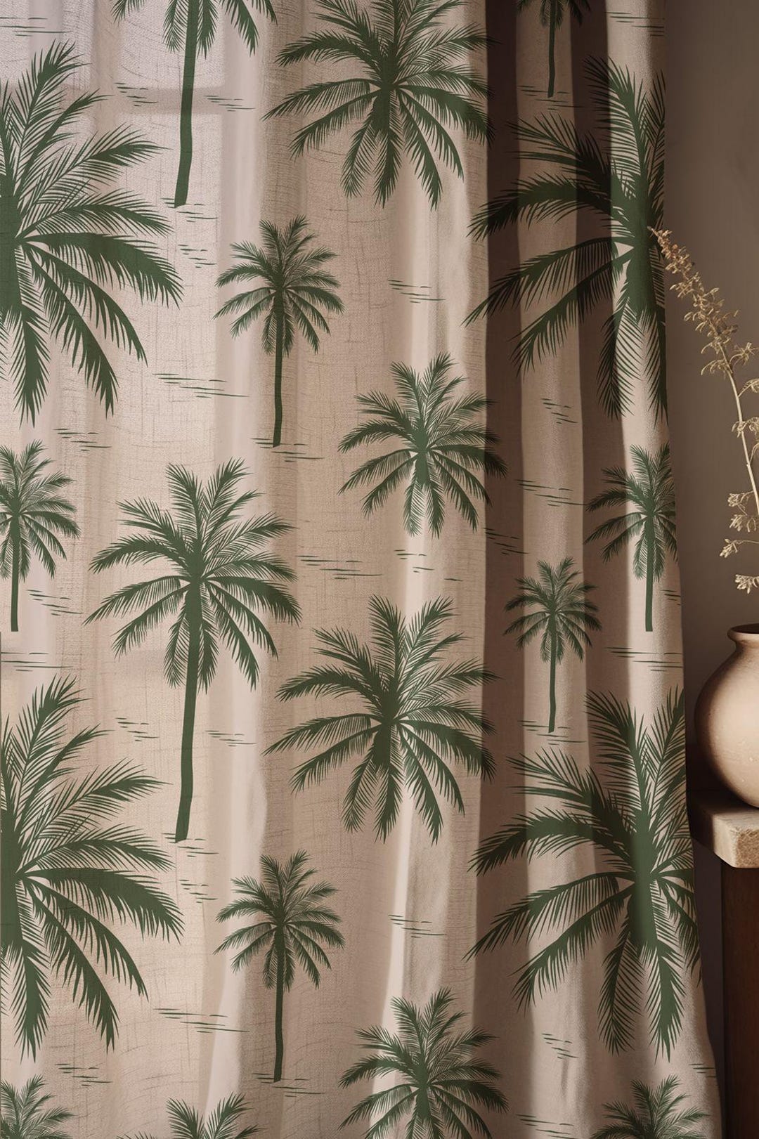 Tropical Palm Tree Linen Curtains: Coastal Beach House Decor - Etsy