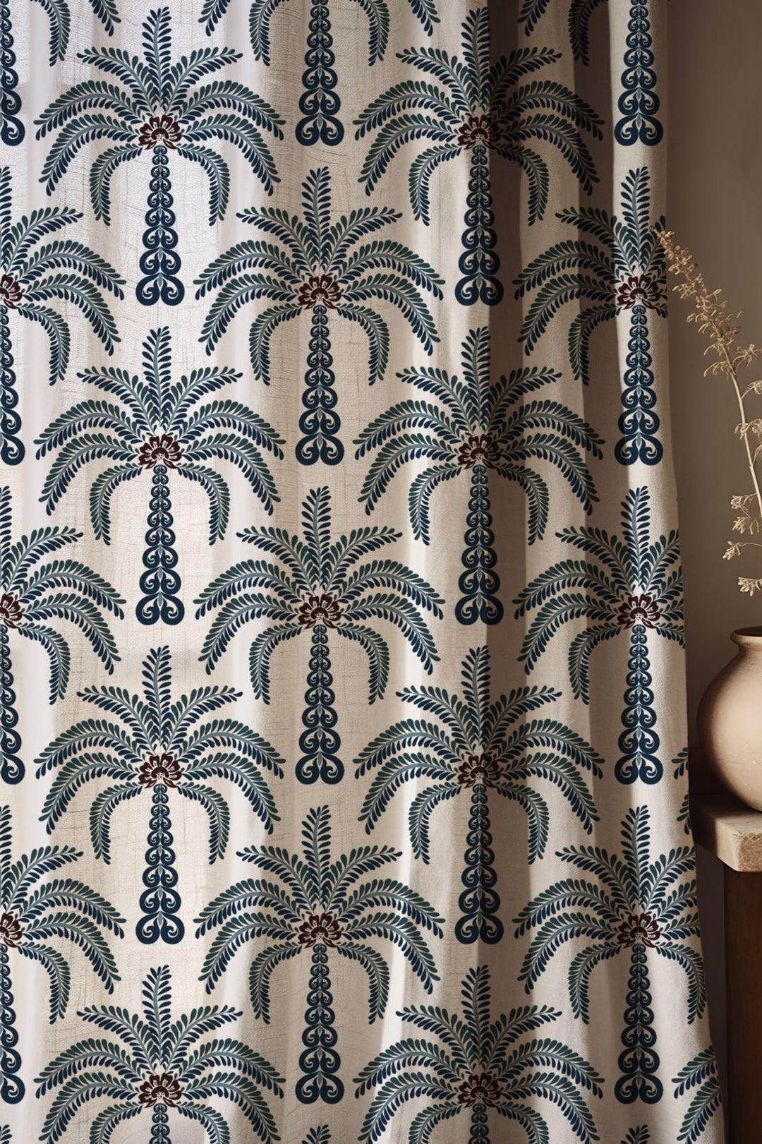 Tropical Palm Tree Linen Curtain: Coastal Boho Window Panel - Etsy