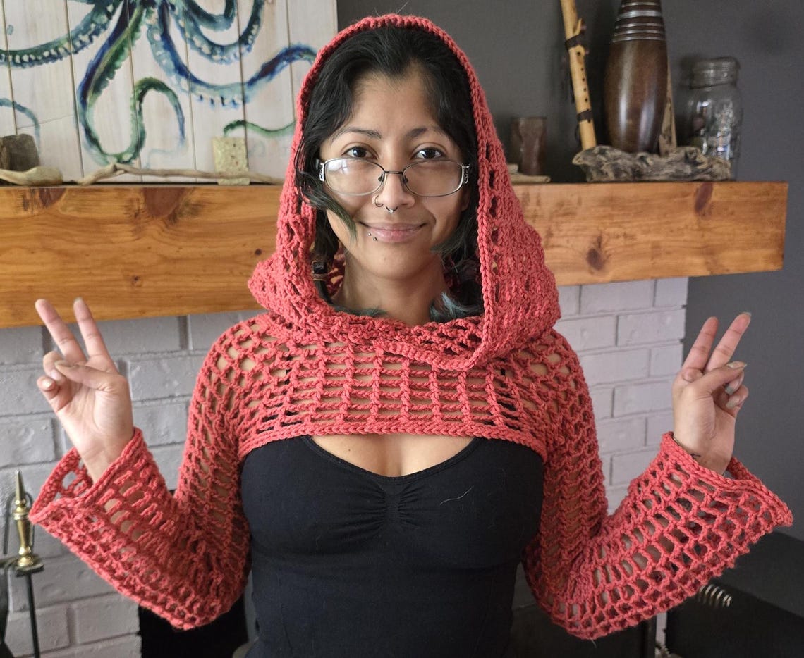 Single Color Hooded Shrug - Brick - Etsy