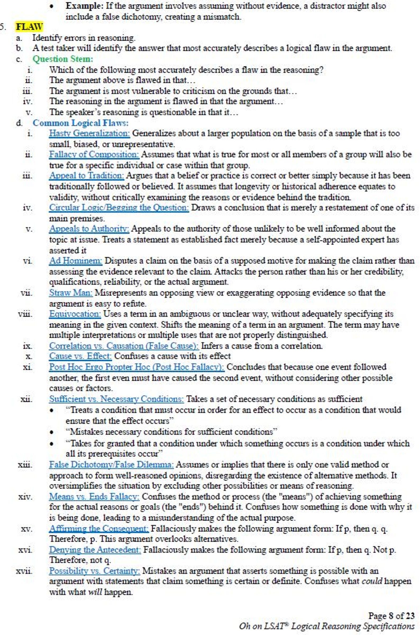 LSAT Logical Reasoning Specifications - Etsy