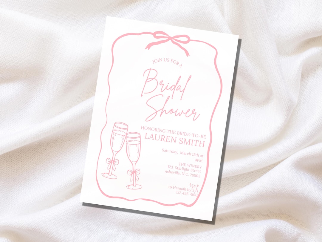 Bow Bridal Shower Invitation Template, Editable Squiggly Invite ...