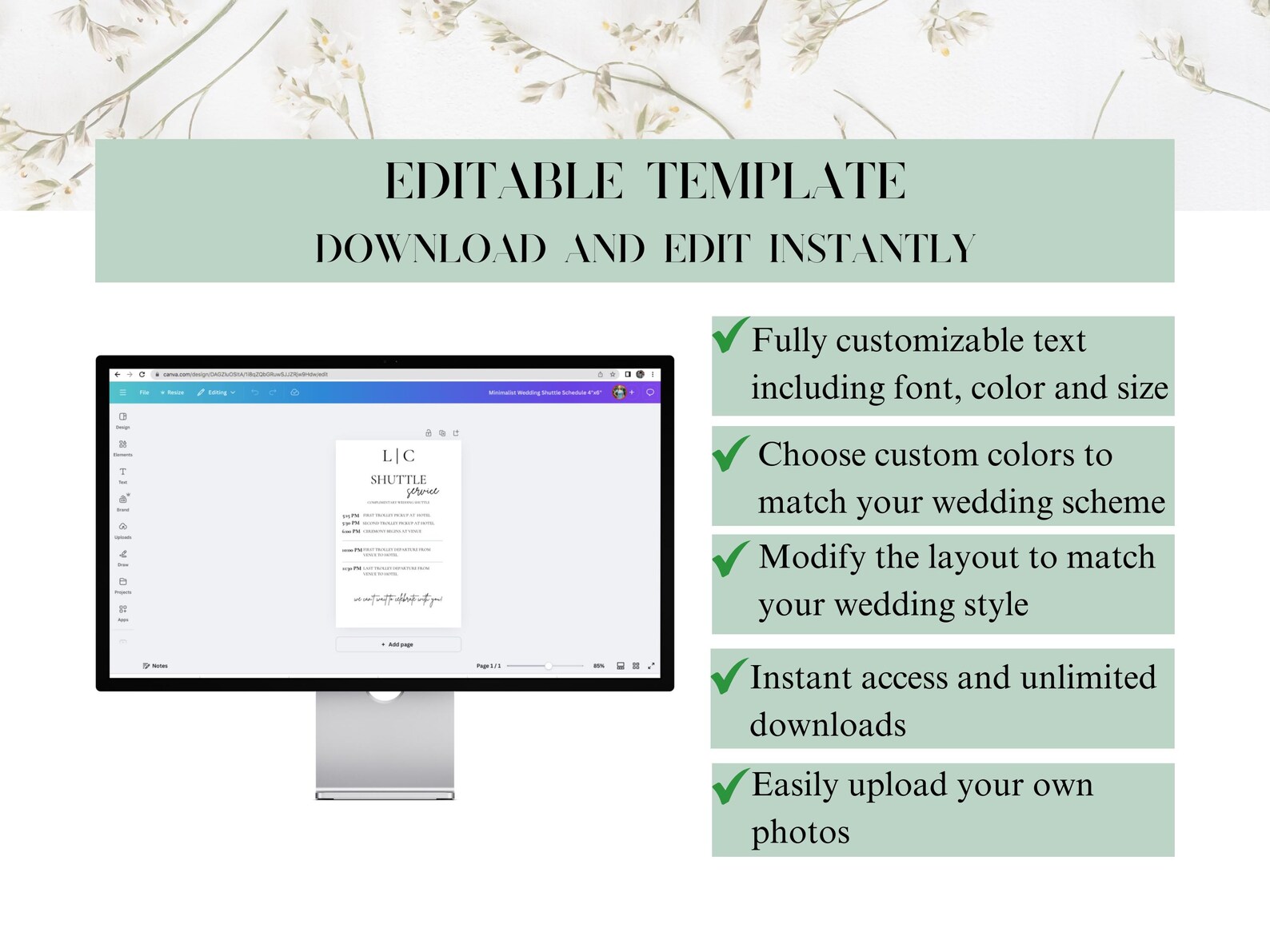 Wedding Shuttle Schedule Template, Elegant Transportation Itinerary ...