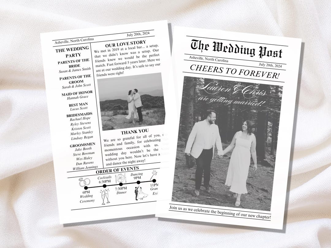 Wedding Program Newspaper Template With Photo, Wedding Program, Wedding ...