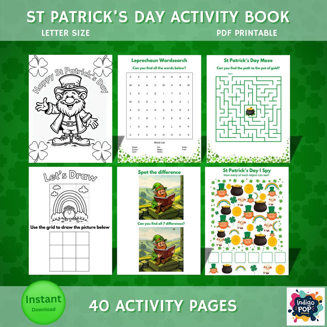 St Patricks Day Games for Kids Activity Book Printable Puzzle Games St ...