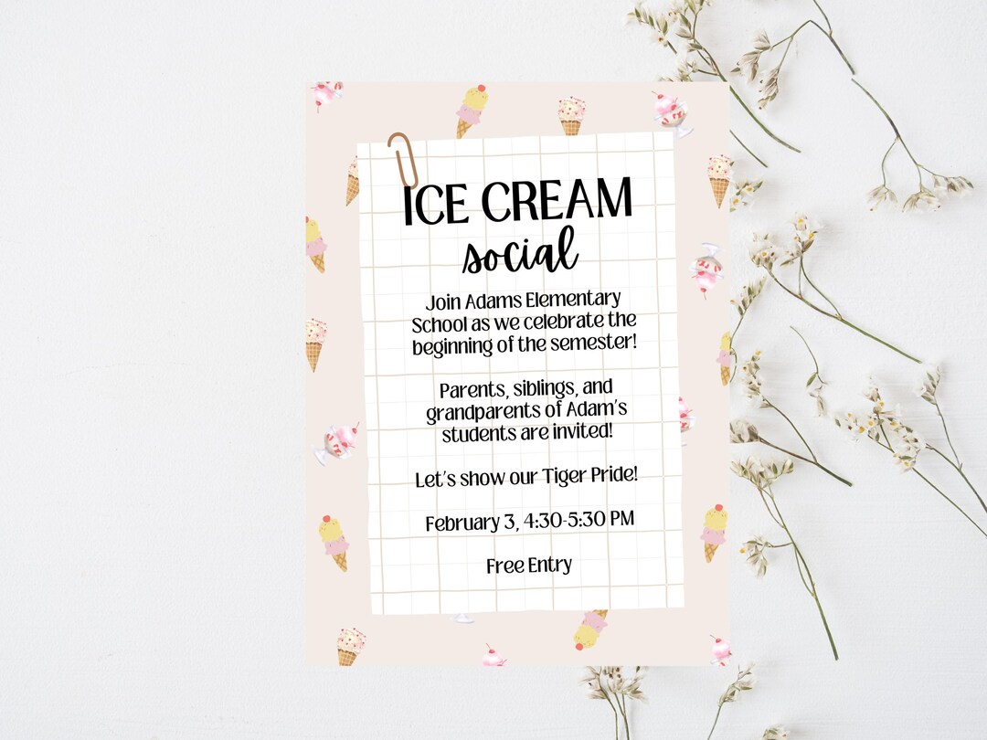 Ice Cream Social, School Event Invitation, Party Invite, Classroom ...