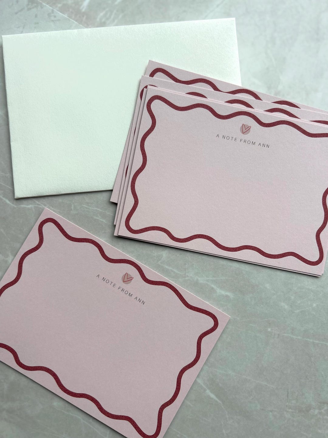 Personalized A6 Notecards, Wavy Border, Pink Stationery - Etsy