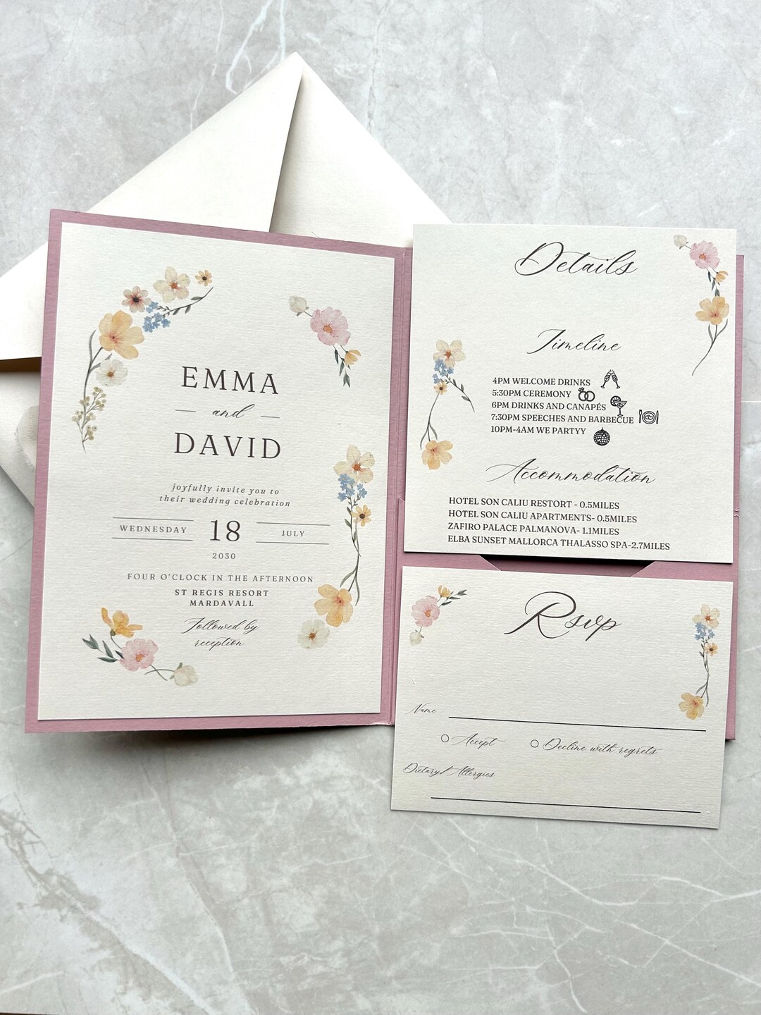 A5 Floral Wedding Folder Invitation Set,rustic and Chic Invites ...