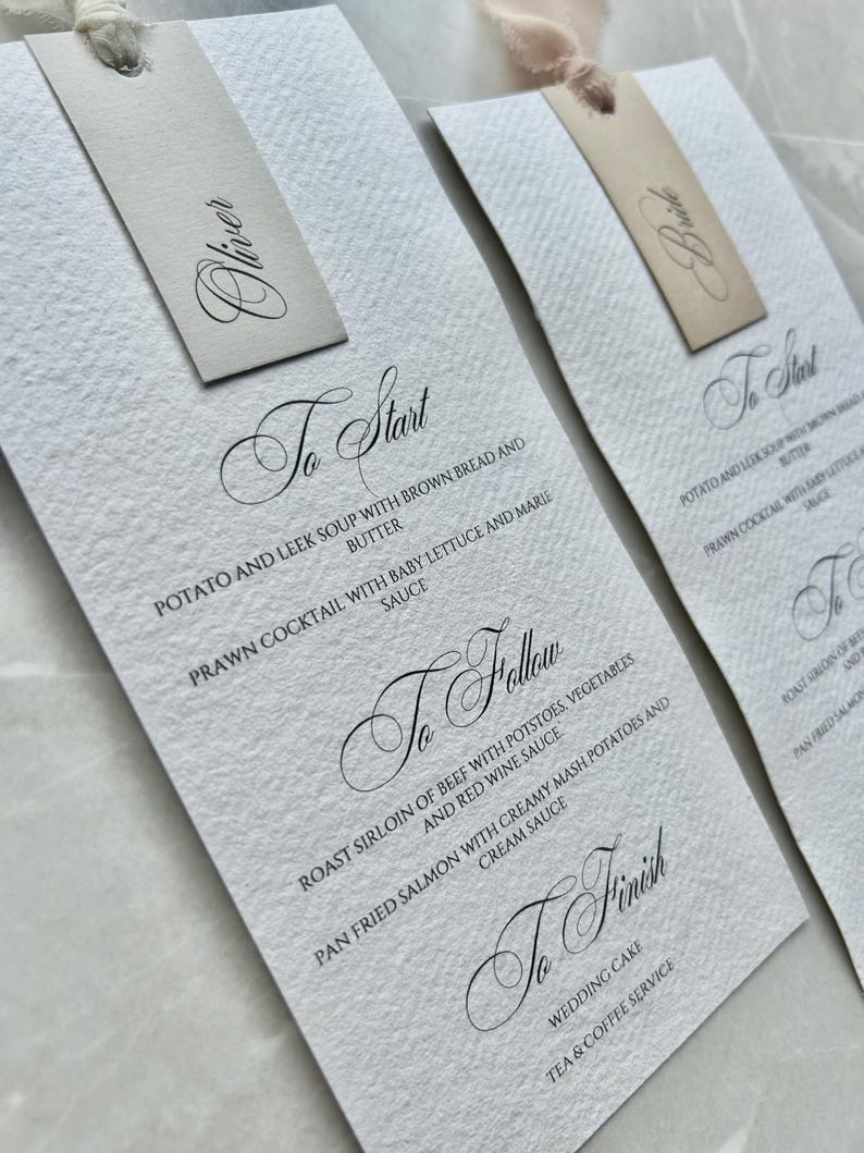 Wedding Menu Placecards, Table Decor, Event Menus, Menus With Name Tags & Ribbon, Textured Card ...