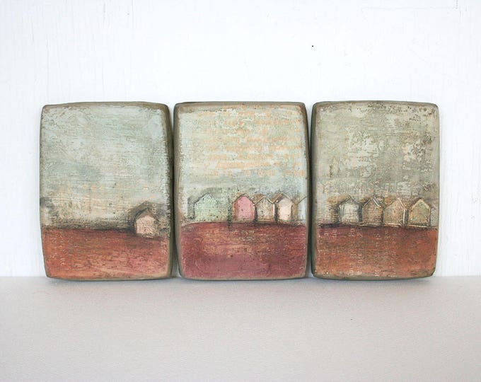 Triptych of Ceramic Tiles. Landscape, California, Winter, Fall, Early ...