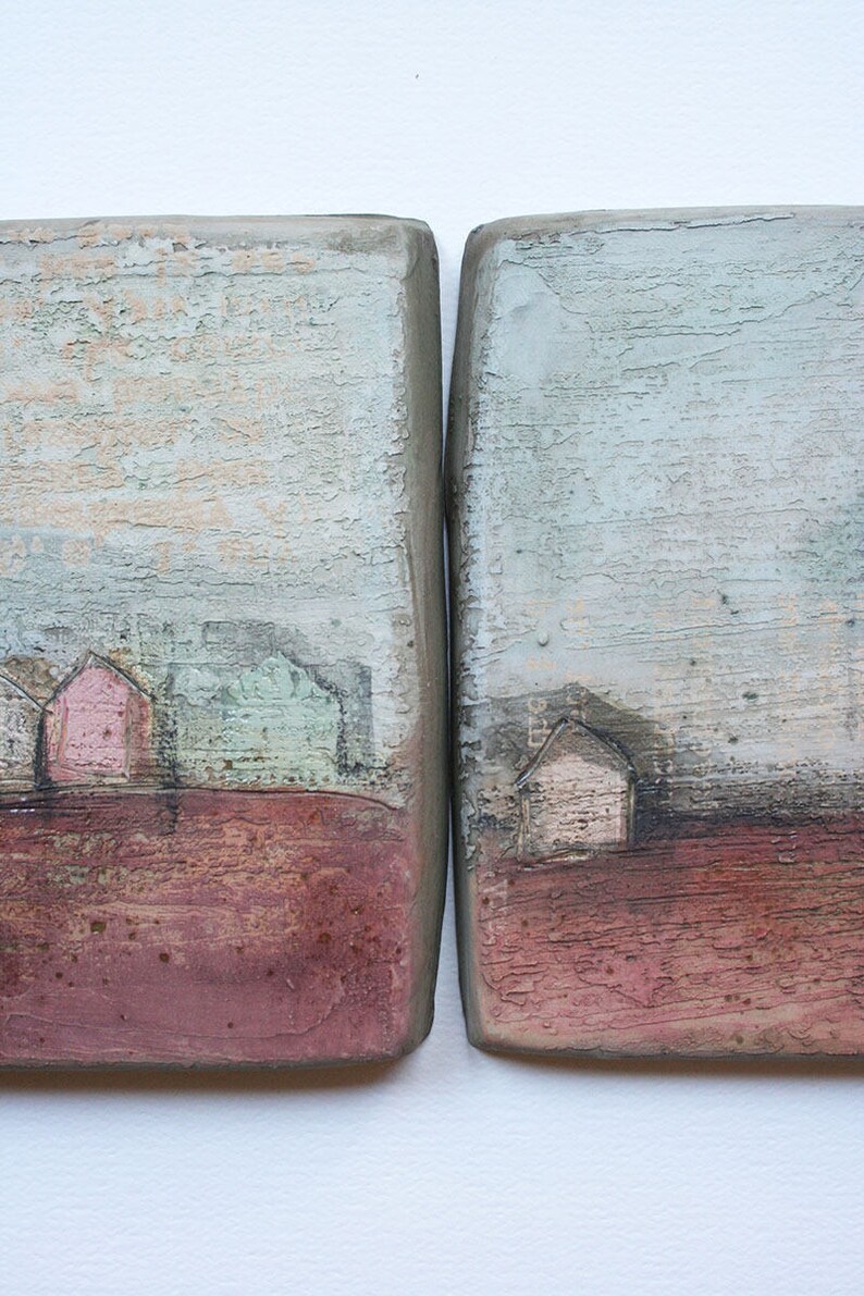 Triptych of ceramic tiles. Landscape California winter | Etsy