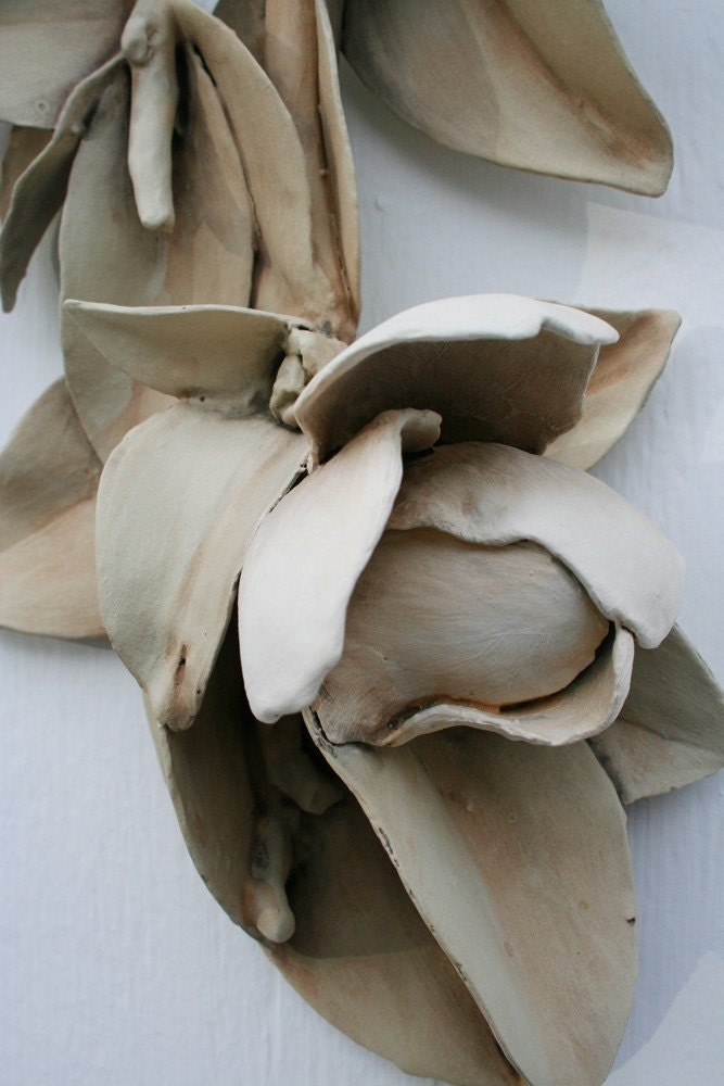 Sculpted ceramic magnolia branch. Natural neutral blossom | Etsy