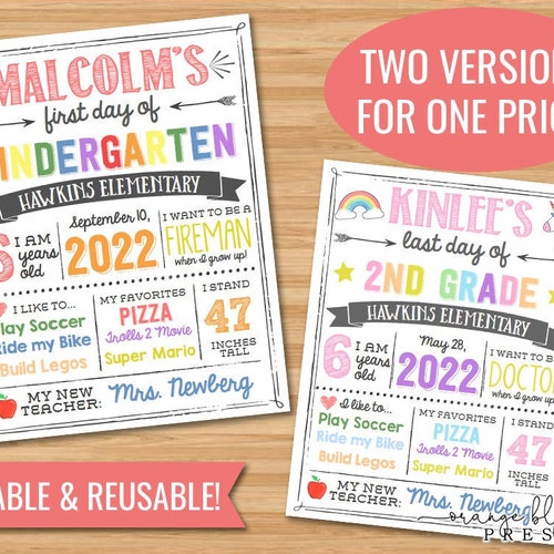 Back to School Sign Boho White Background First & Last Day - Etsy