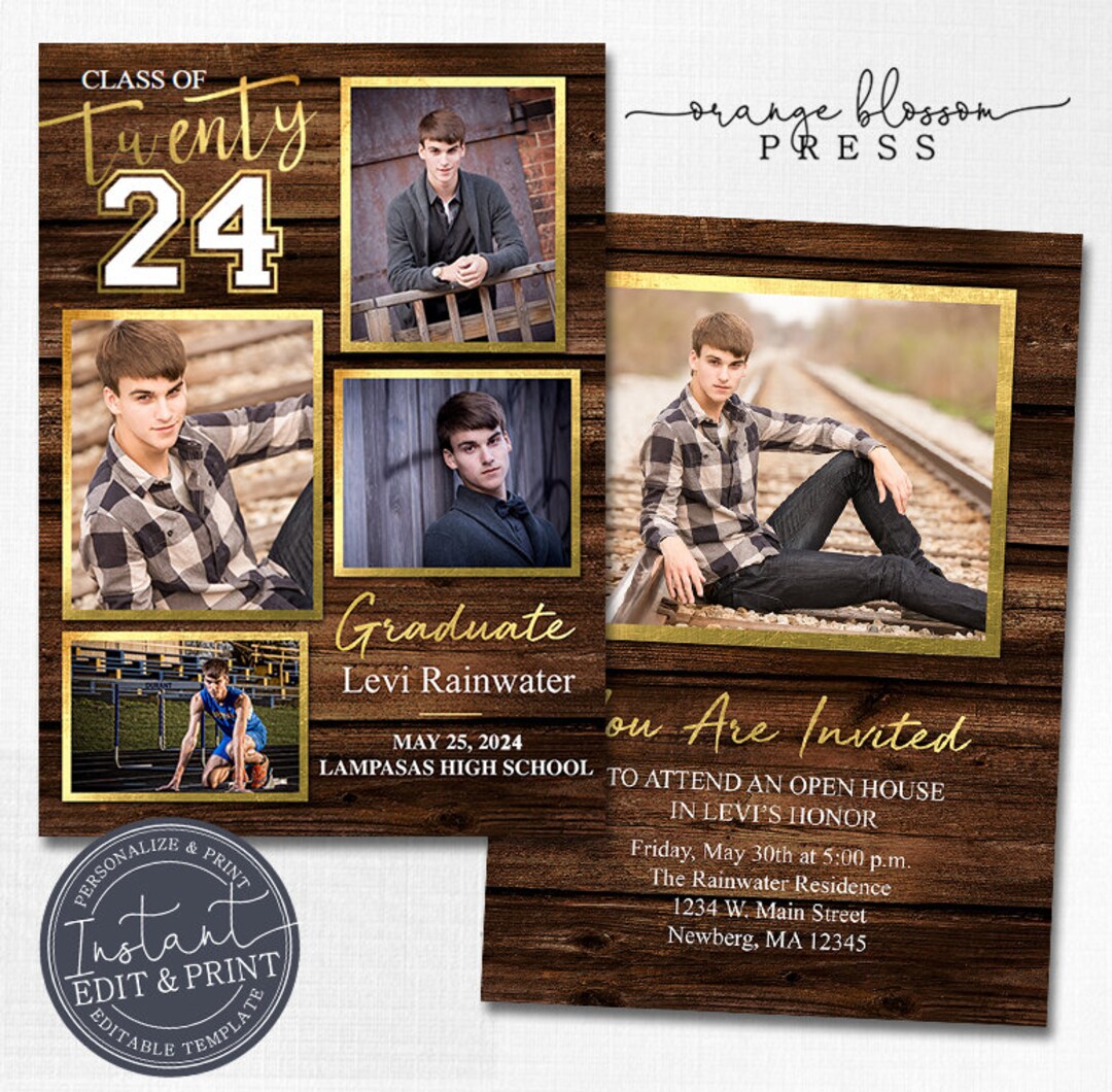 Dark Wood Rustic Graduation Invitation, Personalized Photo Graduation ...