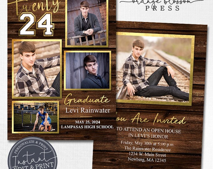 Dark Wood Rustic Graduation Invitation, Personalized Photo Graduation ...