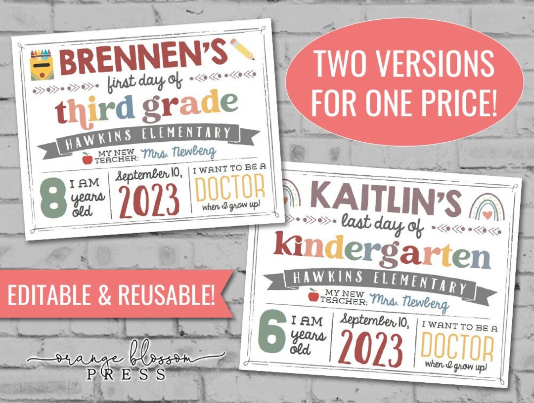 Back to School Sign Boho White Background First & Last Day - Etsy