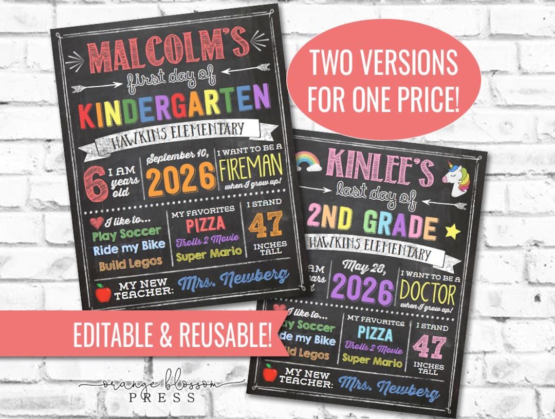 Chalkboard Back to School Sign, First Day or Last Day, Editable and ...