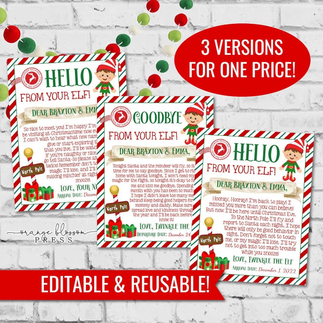 Elf Welcome Letter, Goodbye Letter, Hello New Elf Letter, Elf Note ...