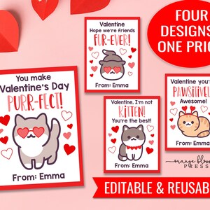 Cute Instant Download Kitten Printable Valentine's Day Cards, Classroom ...