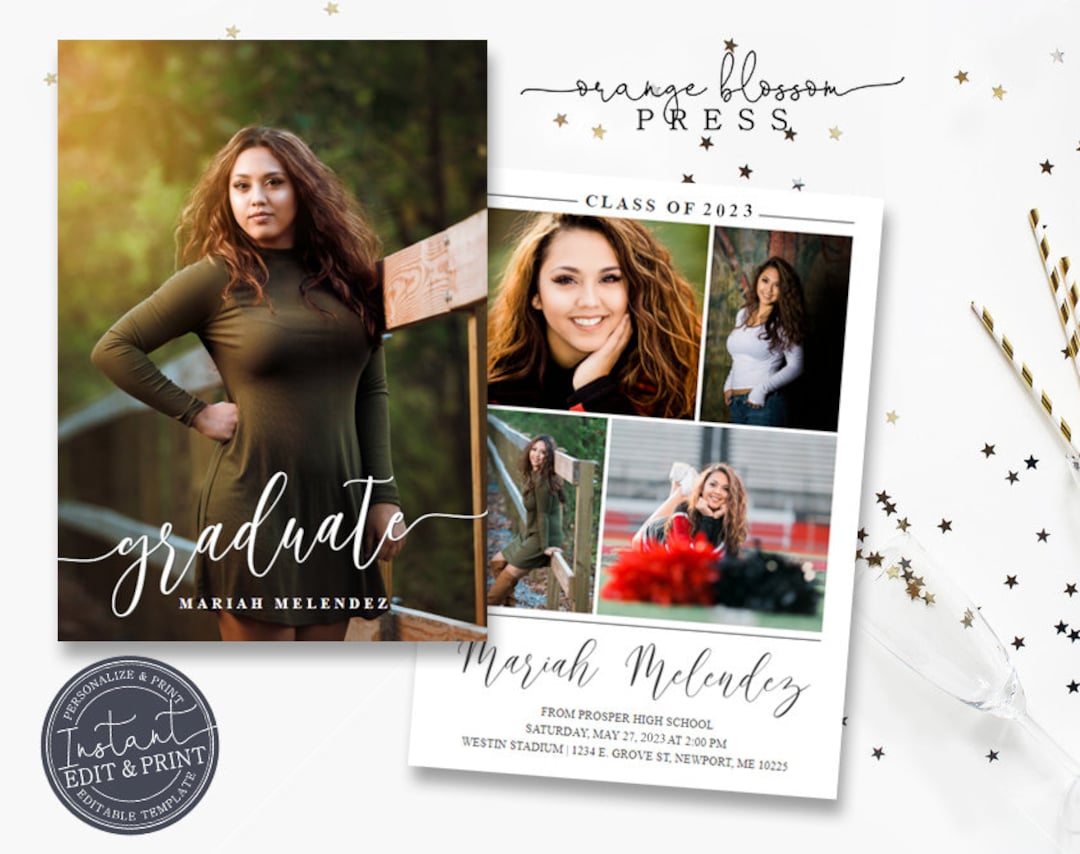 Photo Graduation Announcement, Script Grad Invitation, Simple Modern ...