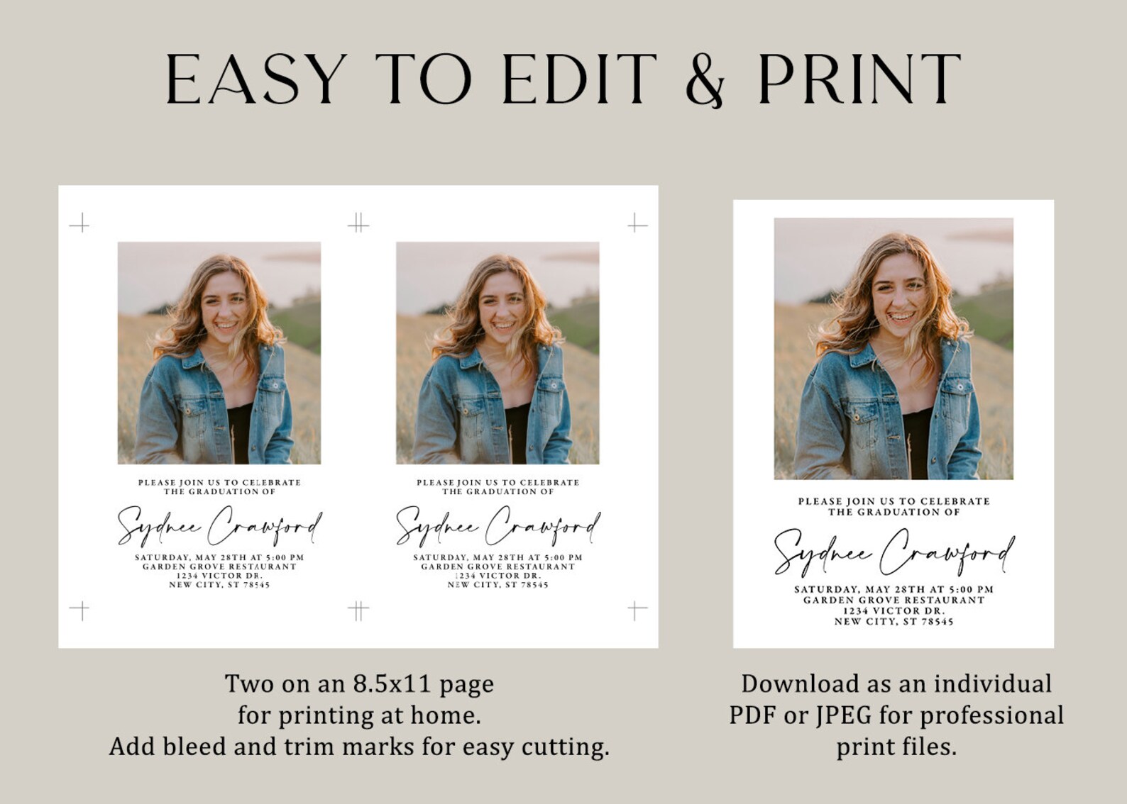 Modern Custom Photo Graduation Announcement Invitation, Grey, Black ...