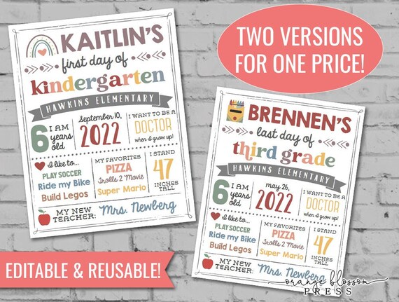 Back to School Sign Boho White Background First & Last Day - Etsy