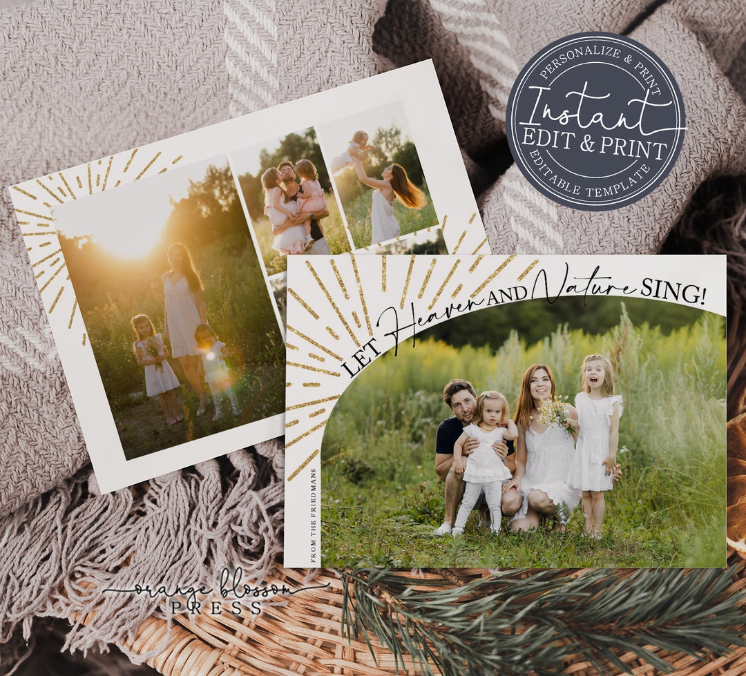 Photo Christmas Card, Religious Holiday Card Template, Heaven and ...