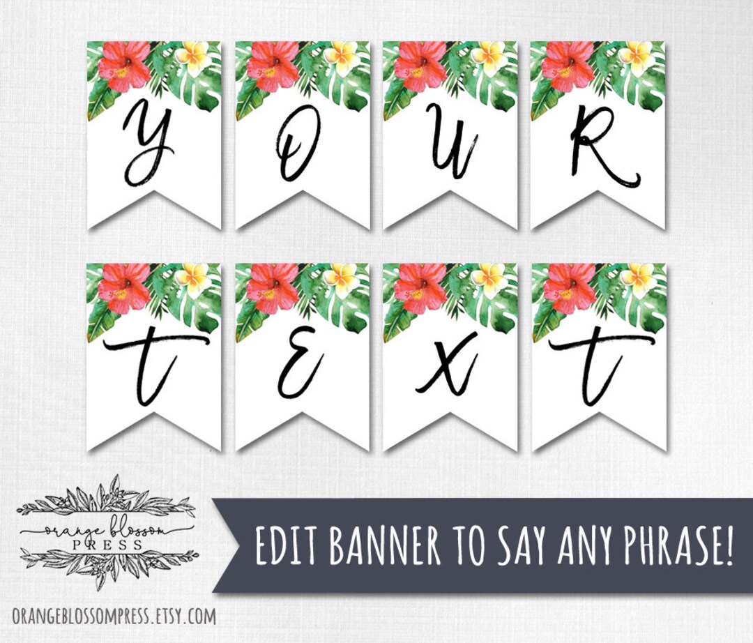 Tropical Floral Banner Printable, Tropical Baby Shower, Tropical Bridal ...