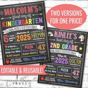 Chalkboard Back to School Sign, First Day or Last Day, Editable and ...
